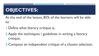 Writing a literary critique and its techniques | PPT