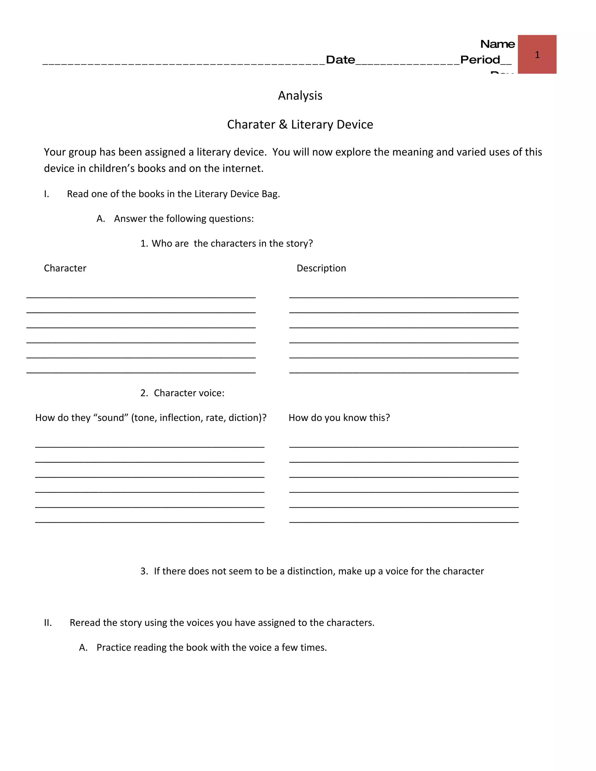 Literary devices bags analysis worksheet | DOC