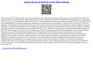 Speak By Laurie Halse Anderson Project Ideas