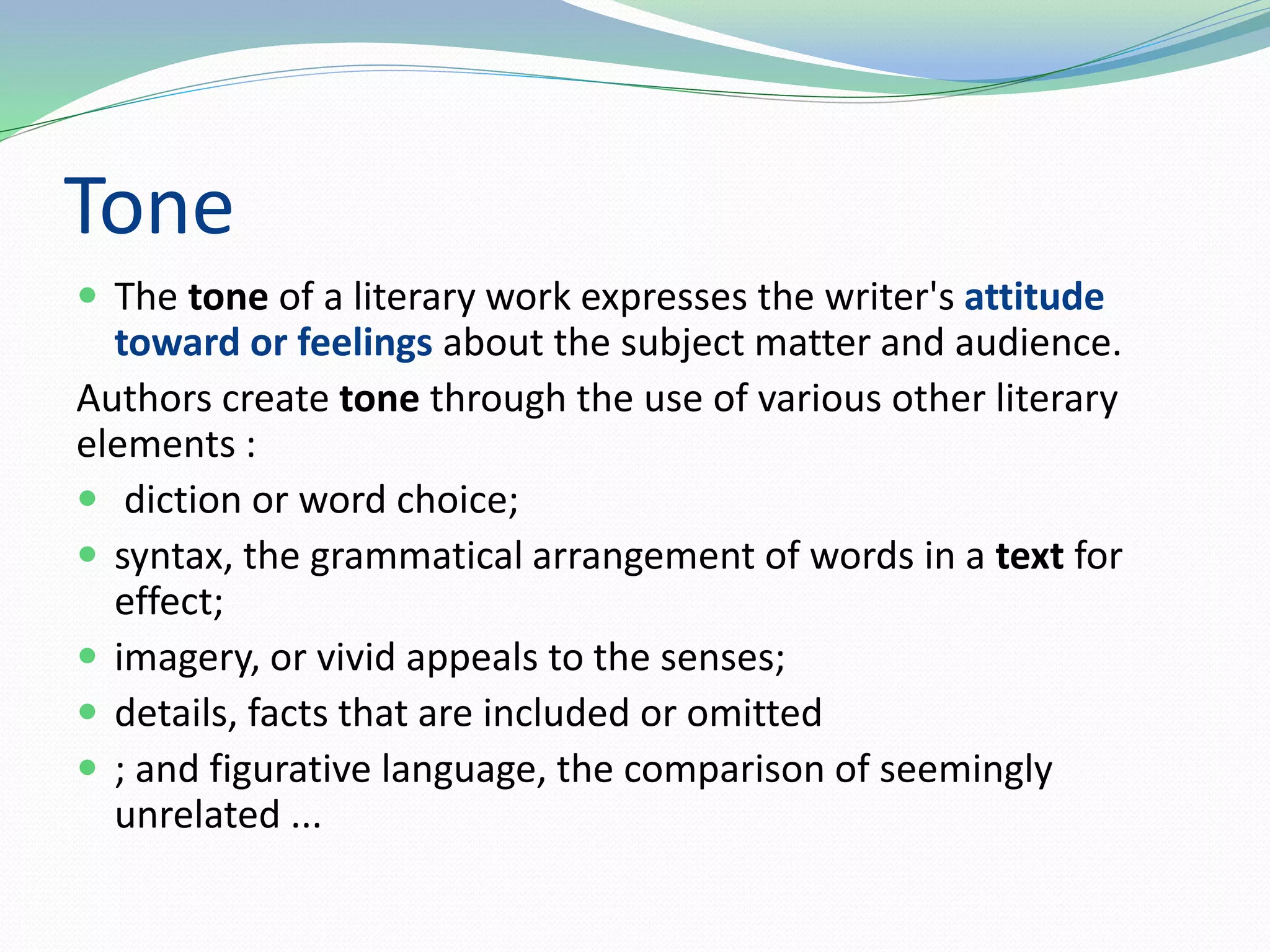 Literary devices introduction to theme mood and tone | PPTX