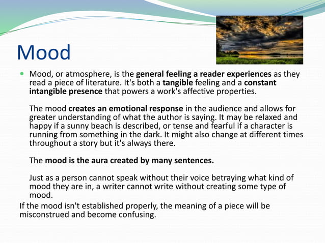 Literary devices introduction to theme mood and tone | PPTX