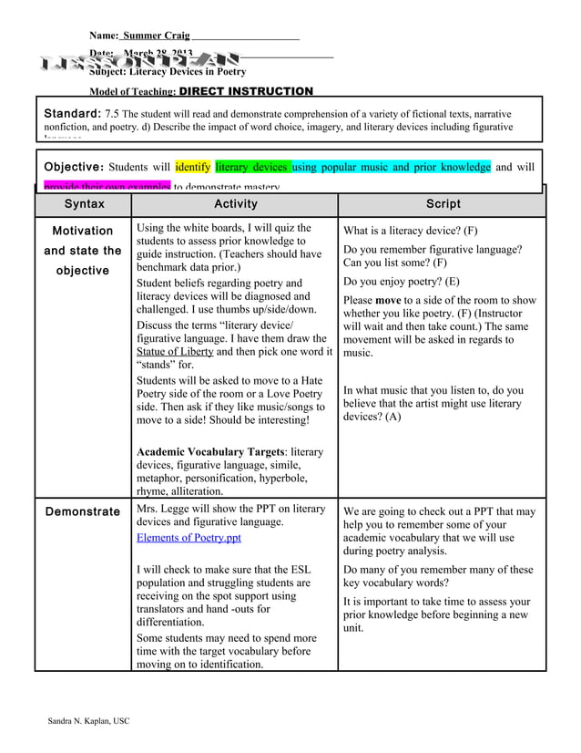 Literary devices lesson | DOC | Educational Assessment | Education