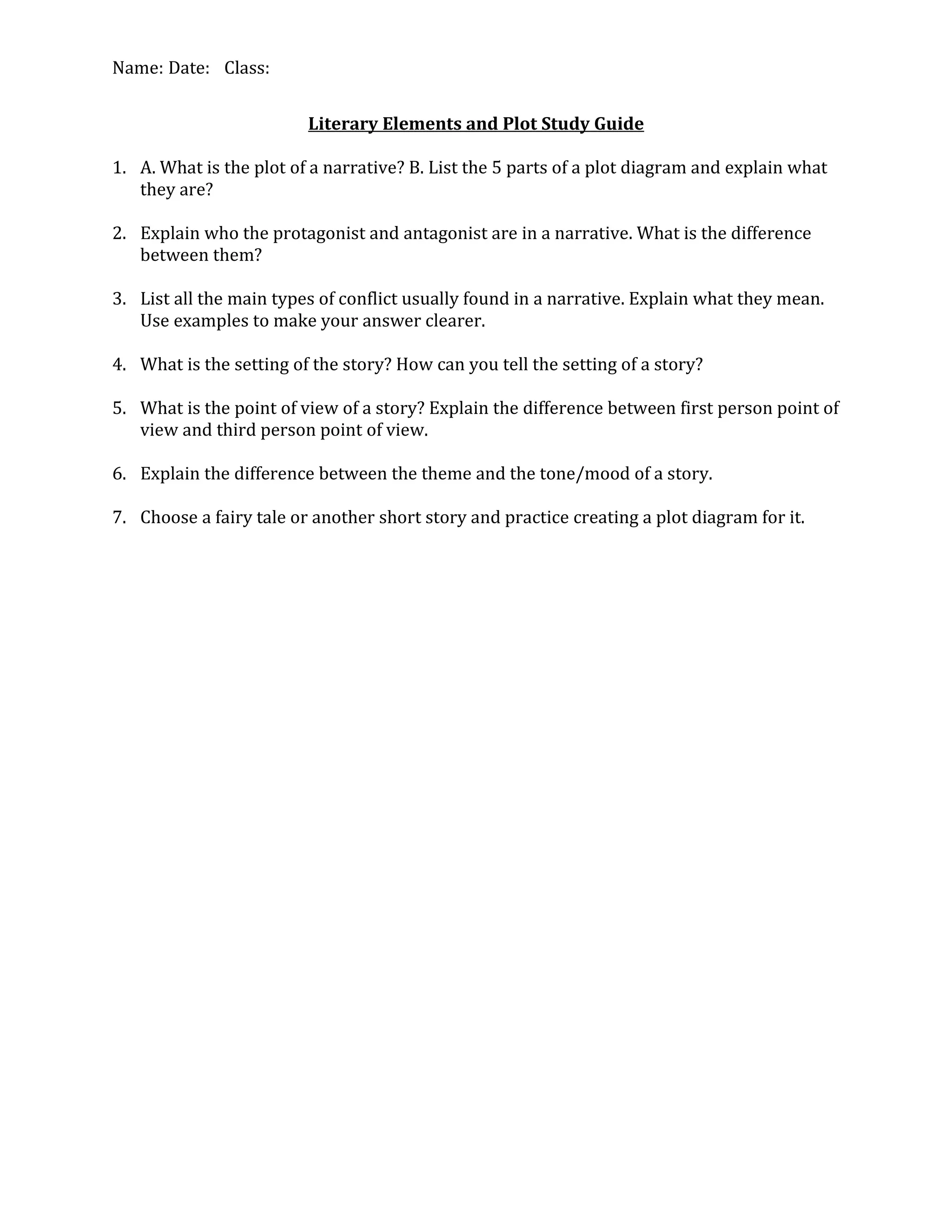 Literary elements and plot study guide | DOC