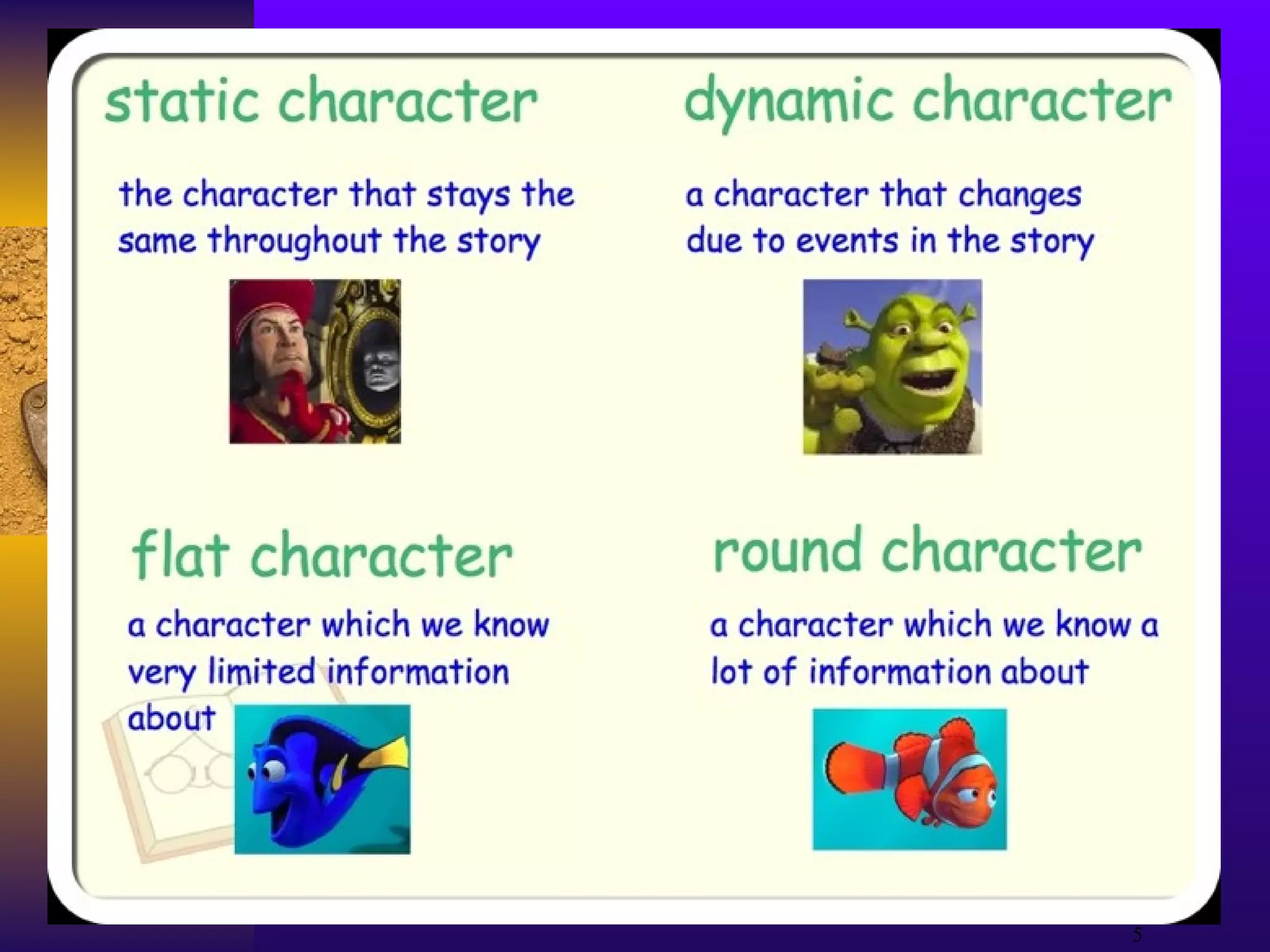 Literary elements characters | PPT | Musicals | Genres