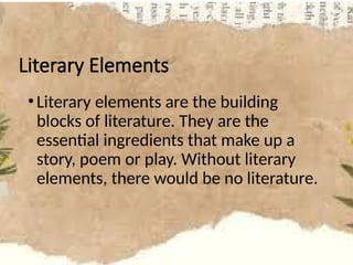 Literary Elements reporting 21st century lit. | PPTX