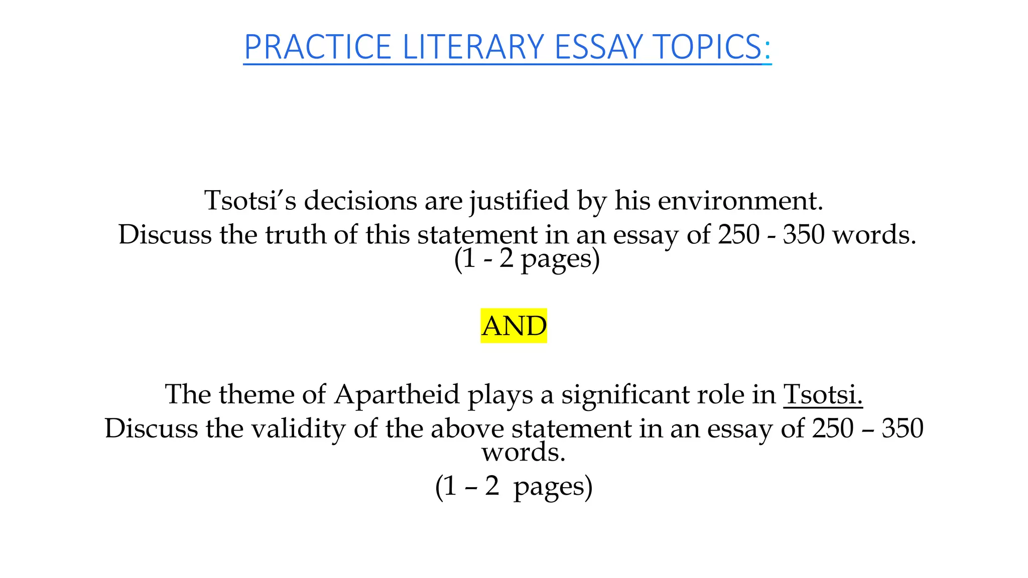 Literary essay - Tsotsi | PPTX