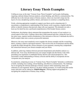 Literary Essay Thesis Examples | PDF