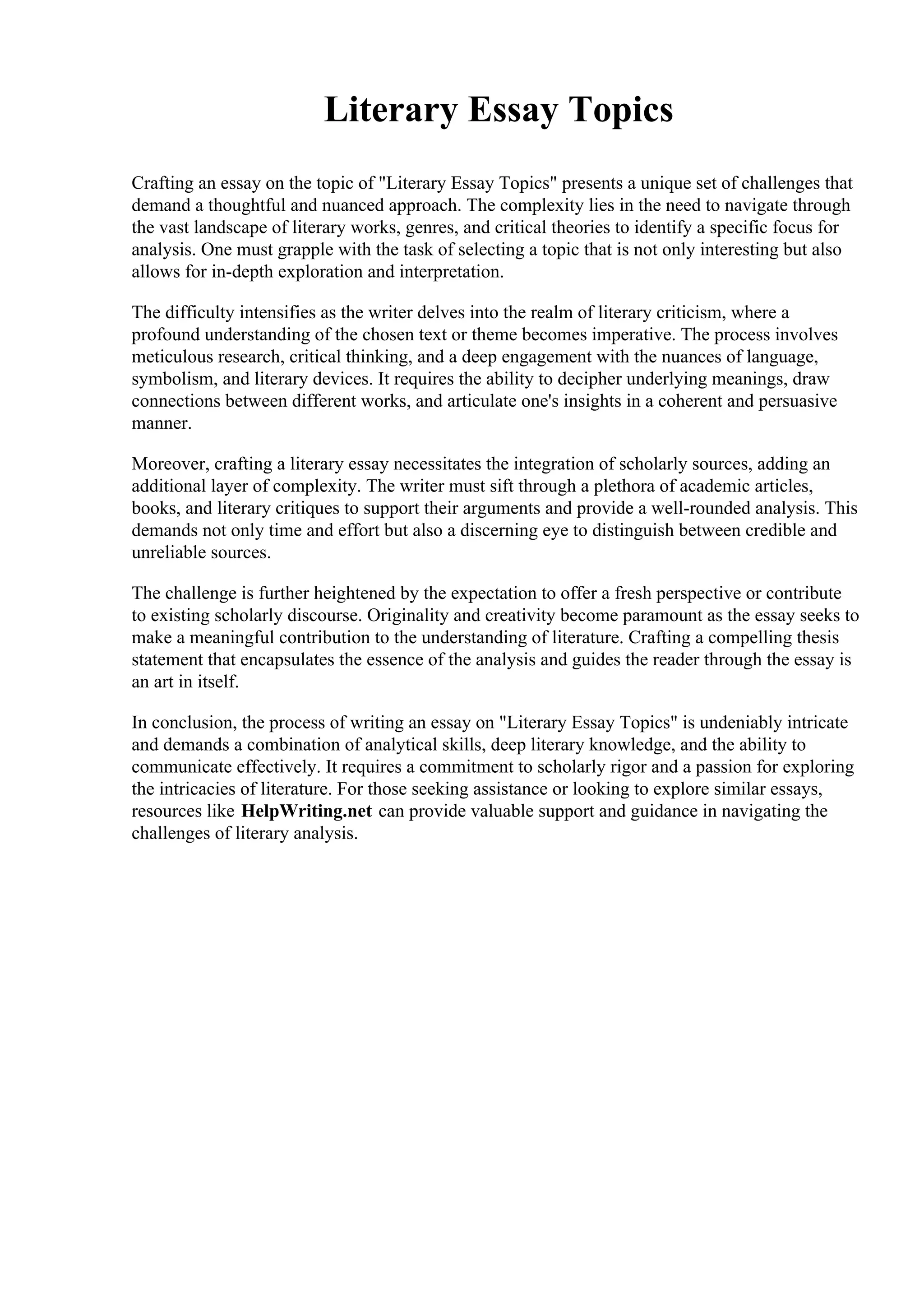 Literary Essay Topics | PDF