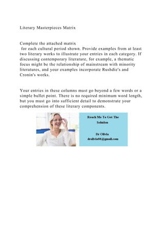 Literary Masterpieces MatrixComplete the attached matrix for.docx