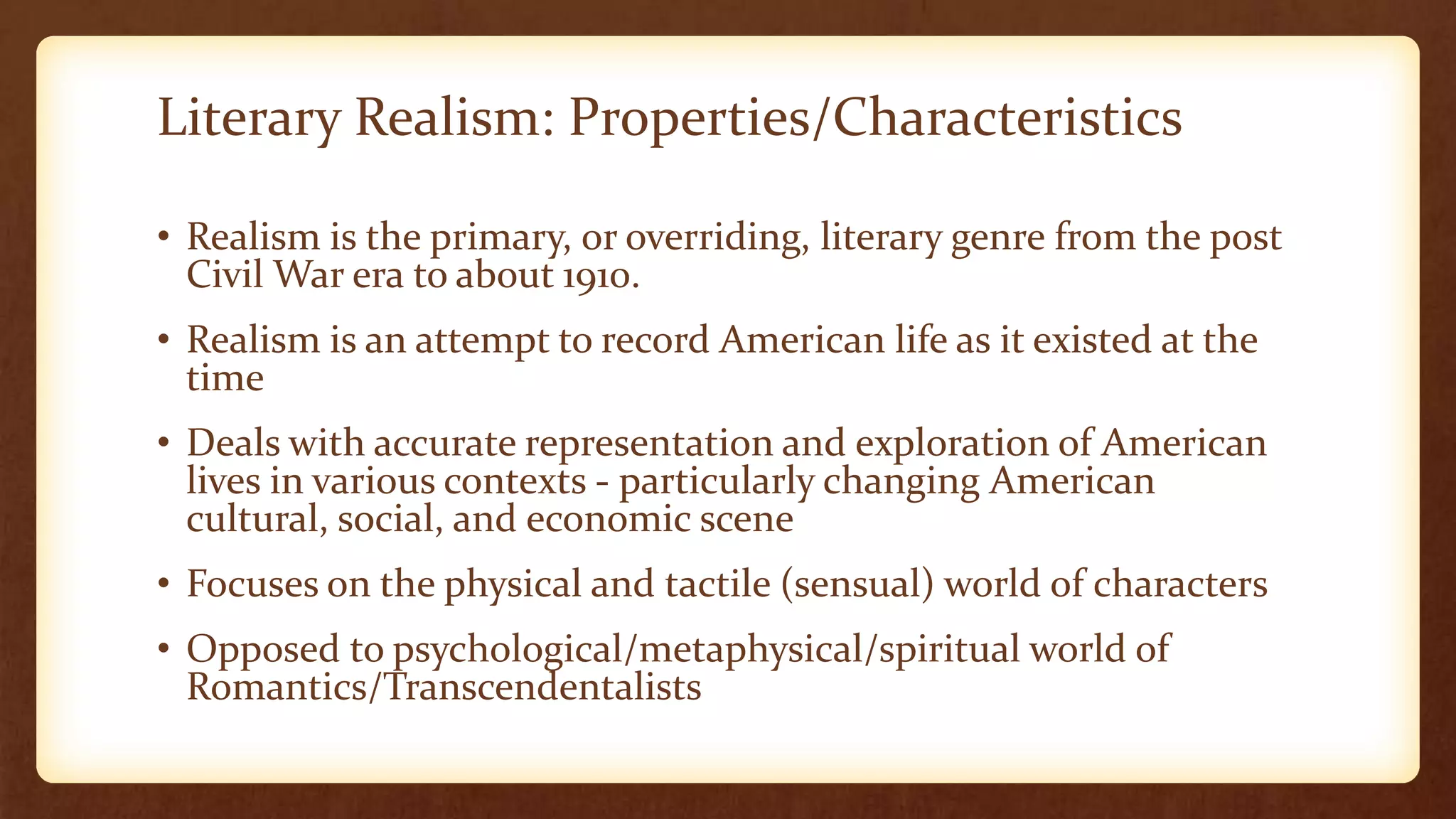 Literary realism and sub genres | PPTX