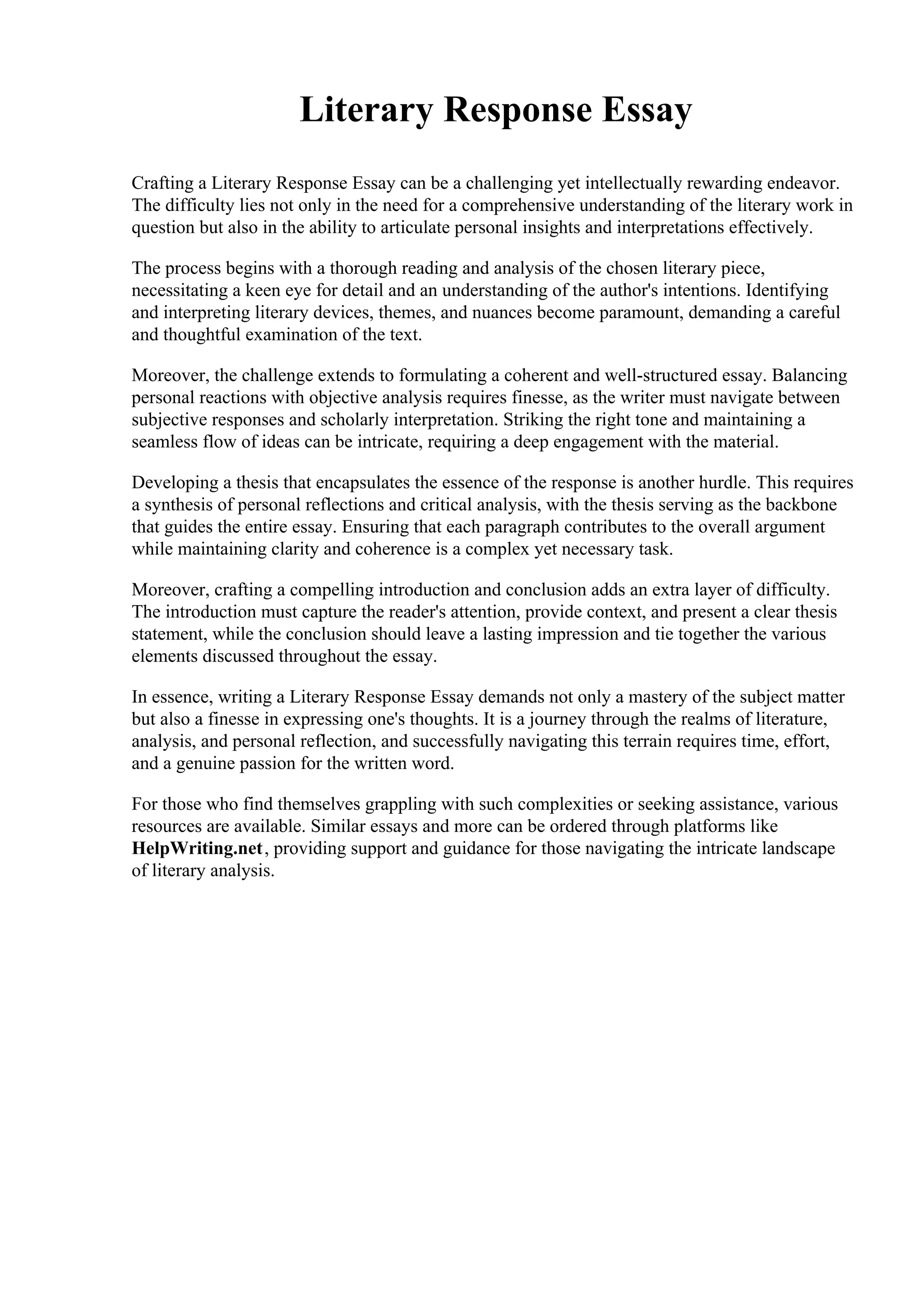 Literary Response Essay. Logos Evangelical Seminary | PDF