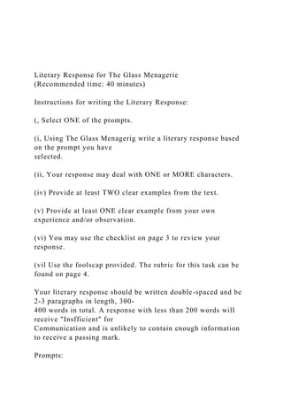 Literary Response for The Glass Menagerie(Recommended time .docx ...