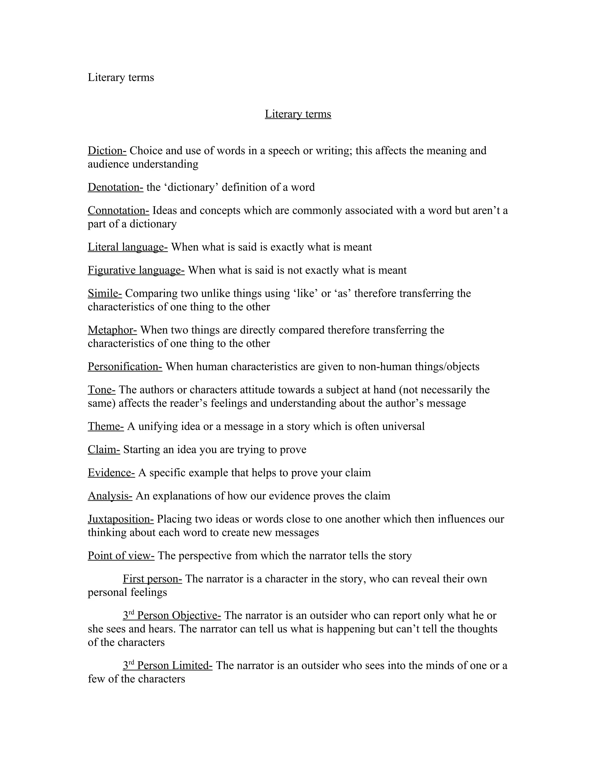 Literary terms/english definitions | PDF