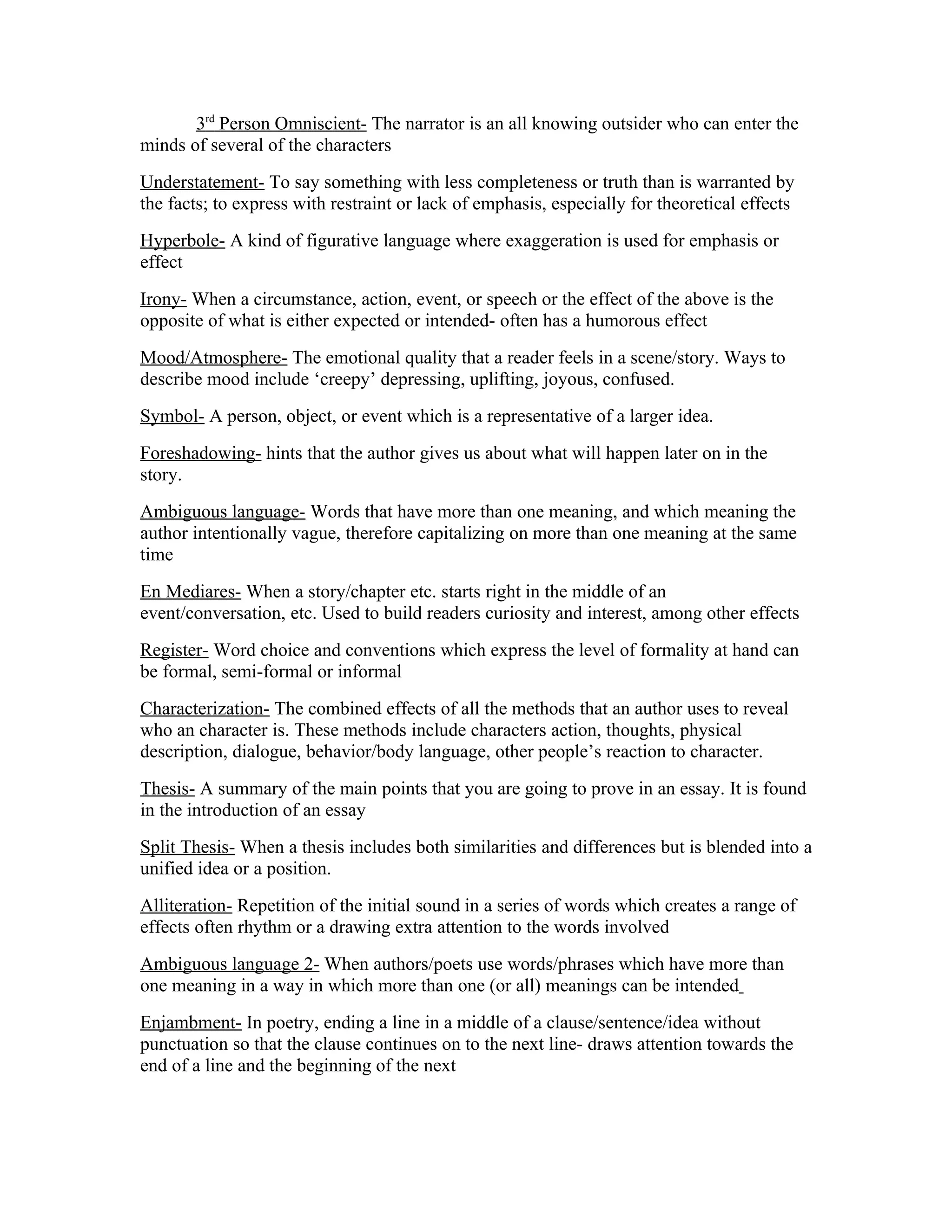 Literary terms/english definitions | DOC