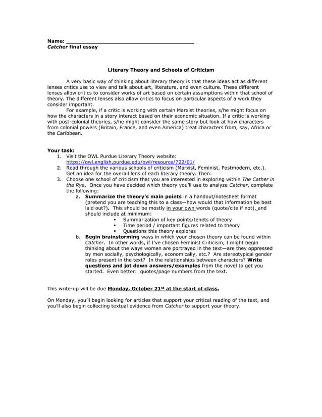 Literary theory, catcher | DOCX