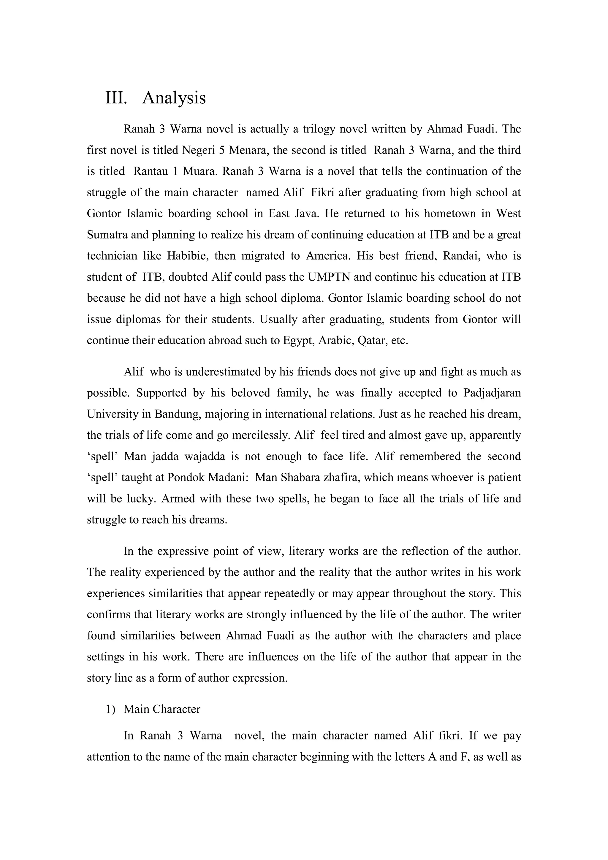 Literary theory 'expressive approach in ranah 3 warna novel' | PDF
