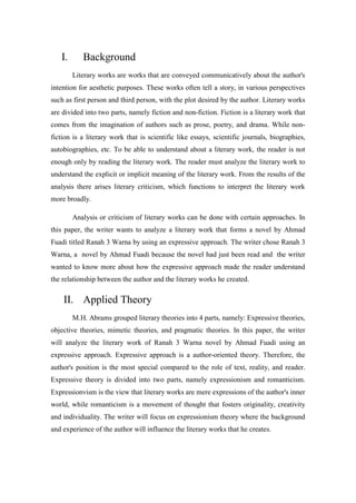 Literary theory 'expressive approach in ranah 3 warna novel' | PDF