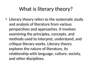 Literary Theory Criticism Lecture No 01.pptx | Books and Literature