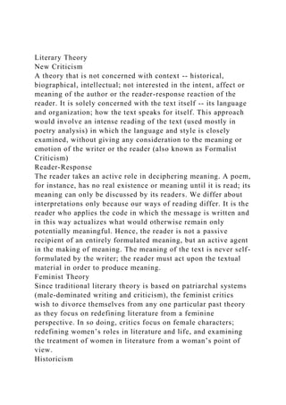 Literary Theory New Criticism A theory that is not concerned w.docx