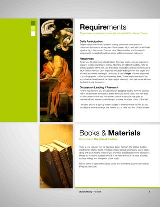 Literary Theory Syllabus, Fall 2009 | PDF