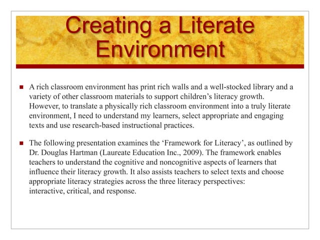 Literate environment presentation | PPTX