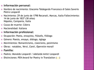 Literatura Universal Giacomo Leopardi Biografia | PPTX