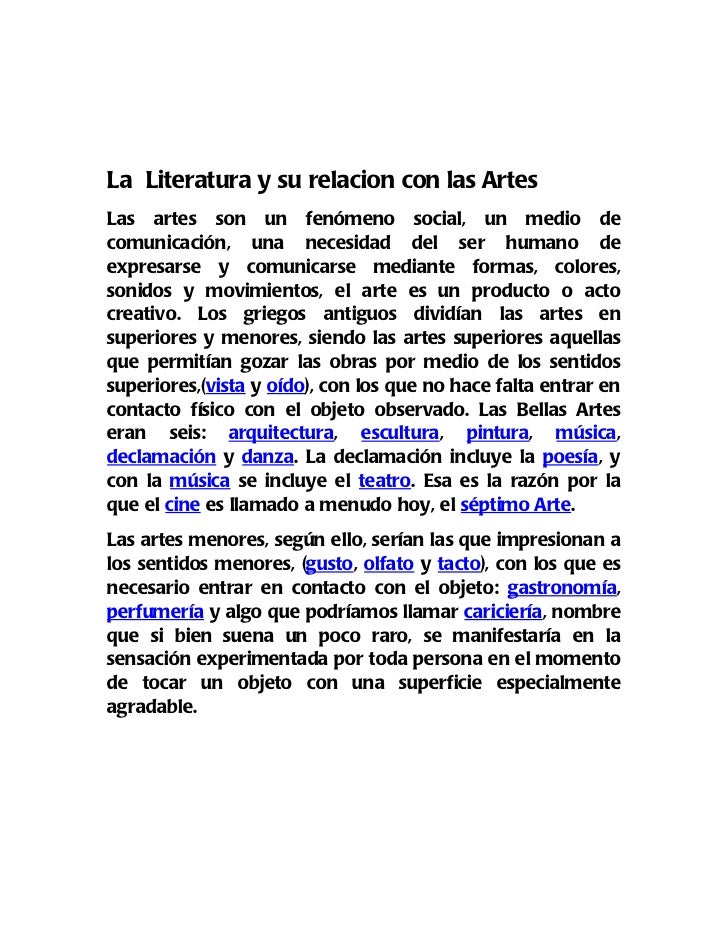 Literatura y su relacion con el arte Literatura y su relacion con el arte