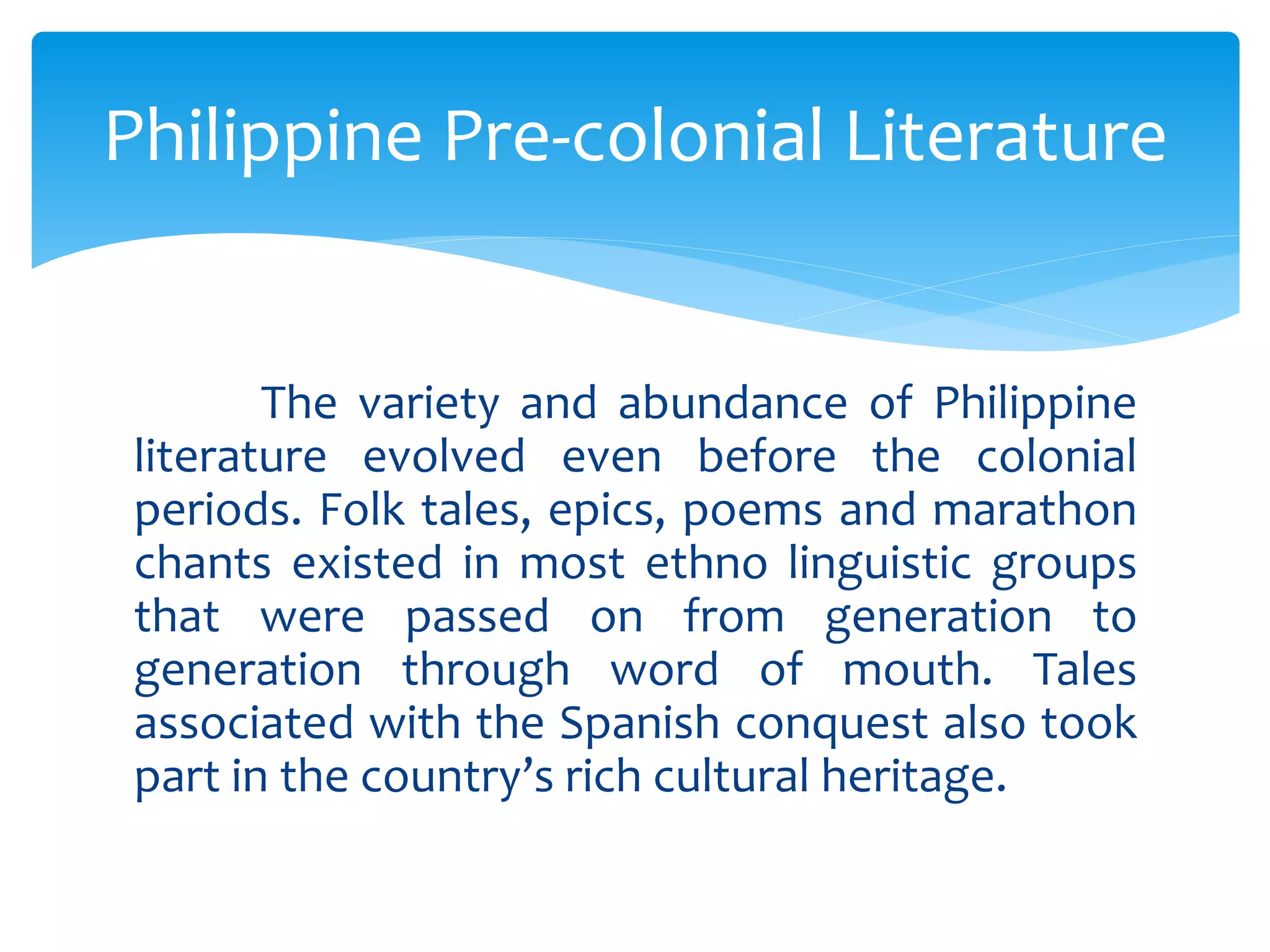 Philippine Literature and Texts (Pre-colonial Times and Spanish ...