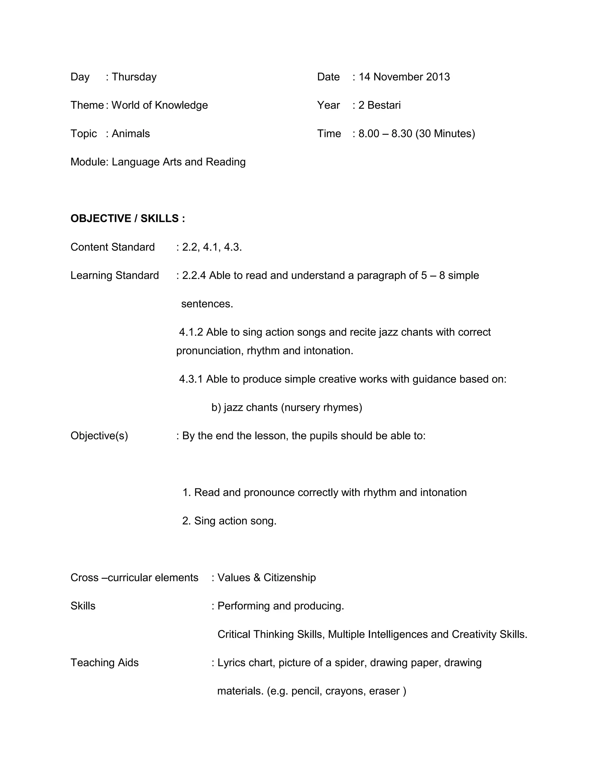 Literature for year 2 KSSR ( language arts/ reading module) | DOCX
