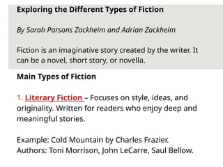 Exploring the Different types of fiction | PPTX