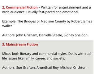 Exploring the Different types of fiction | PPTX