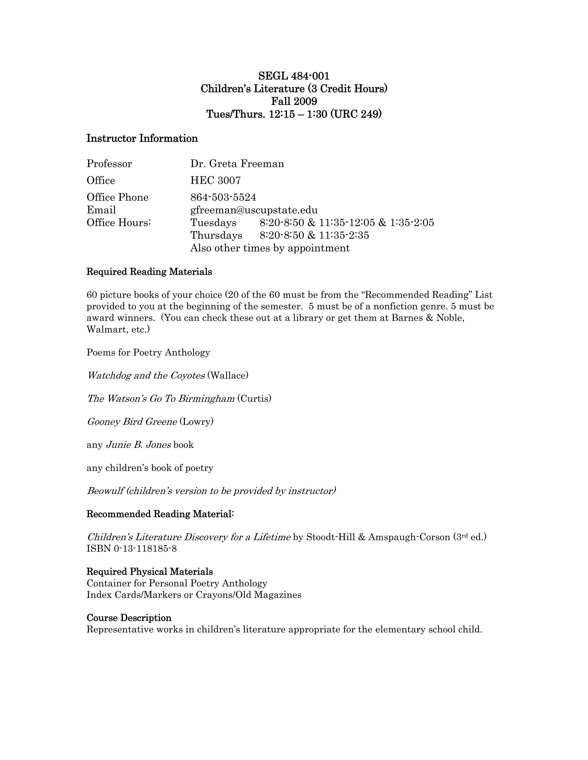 Literature for Children and Youth Spring 2004 | DOCX