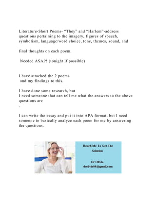 Literature-Short Poems- They” and Harlem”-address questions pert.docx