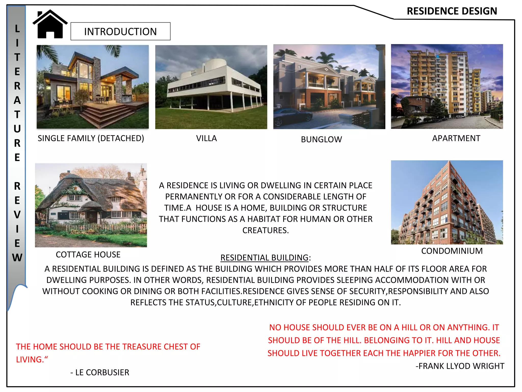 LITERATURE REVIEW AND CASE STUDY FOR RESIDENCE DESIGN | PDF