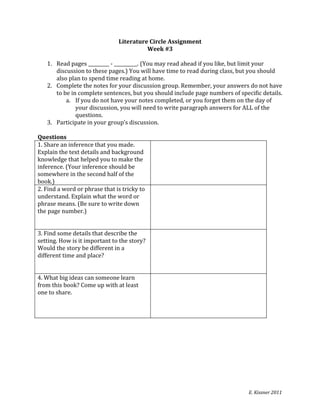 Literature circle materials | DOC