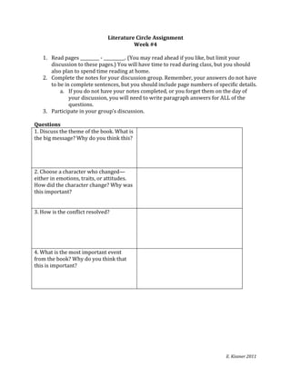 Literature circle materials | DOC