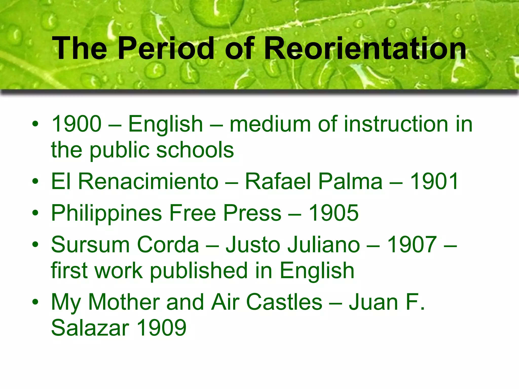 Literature during the american period | PPT