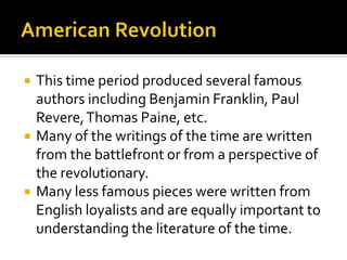 Literature during the American Revolution | PPTX