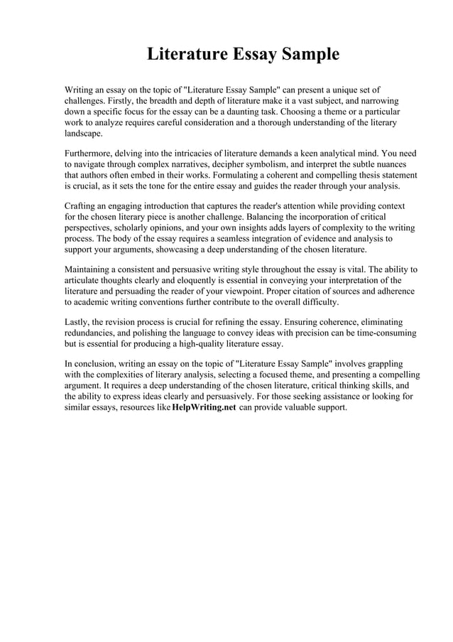 Literature Essay Sample. Mount St. Joseph University | PDF