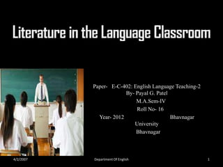 Literature in language classrooms. elt 2 | PPTX