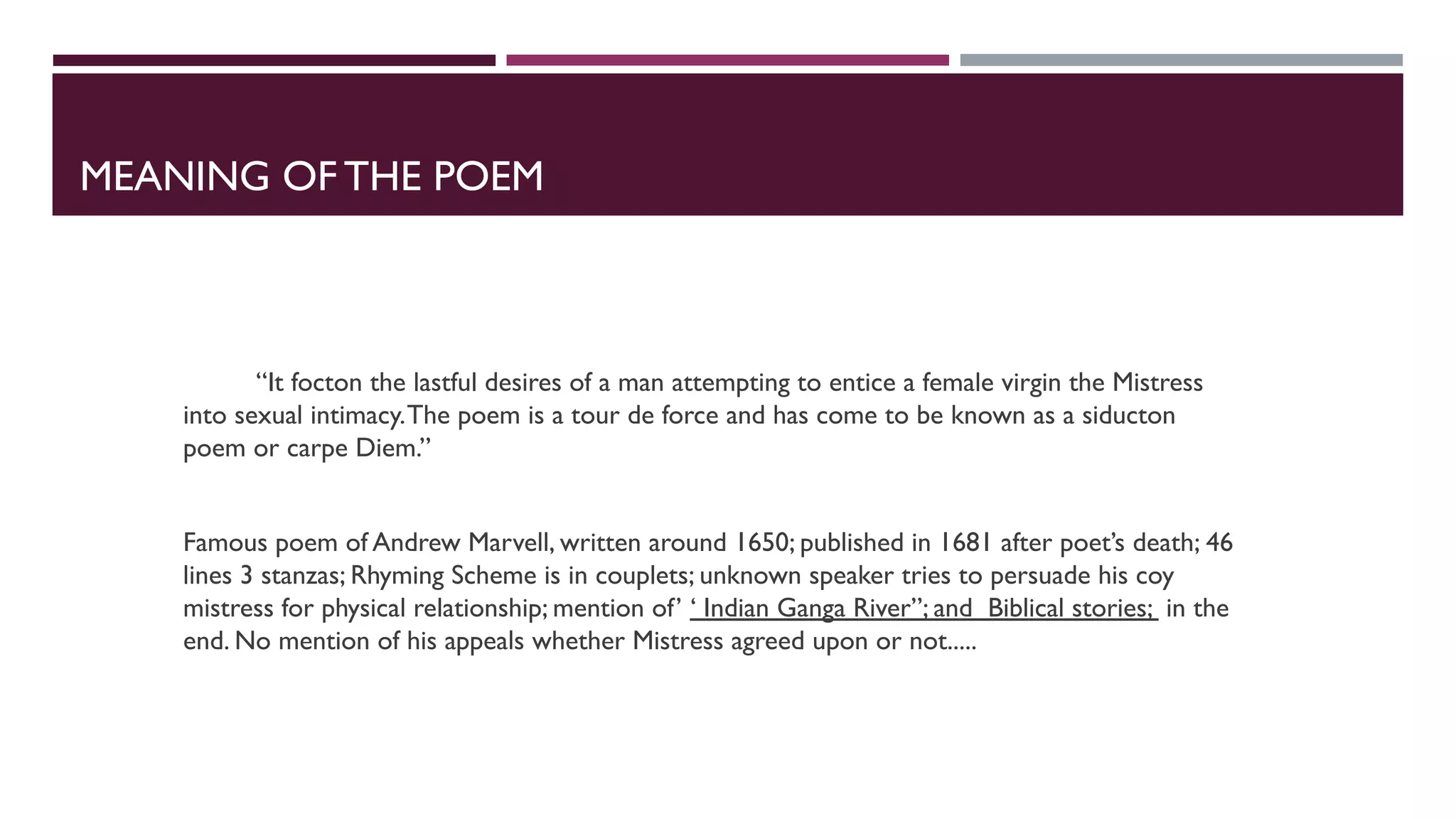 To His Coy Mistress by Andrew Marvell | PDF