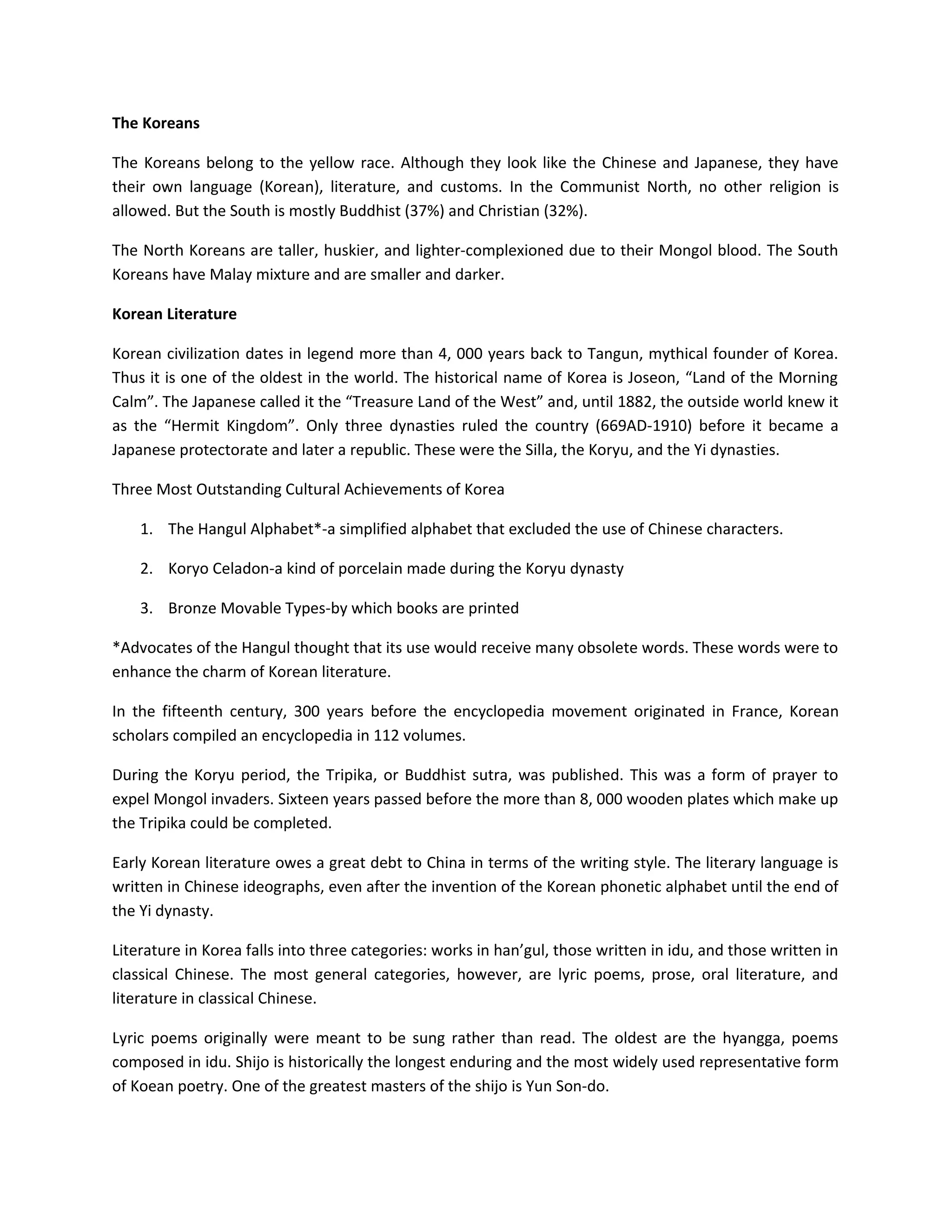 Literature of korea | PDF