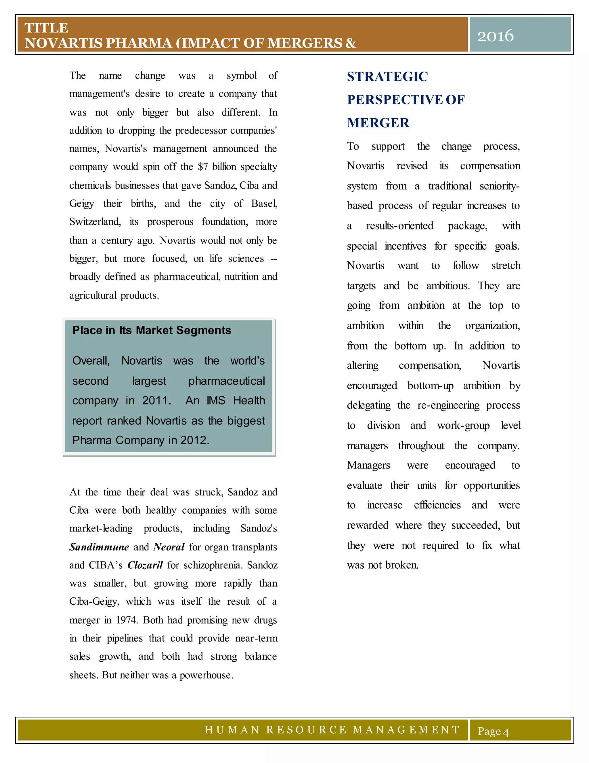 NOVARTIS PHARMA (IMPACT OF MERGERS & ACQUISITIONS) | DOCX