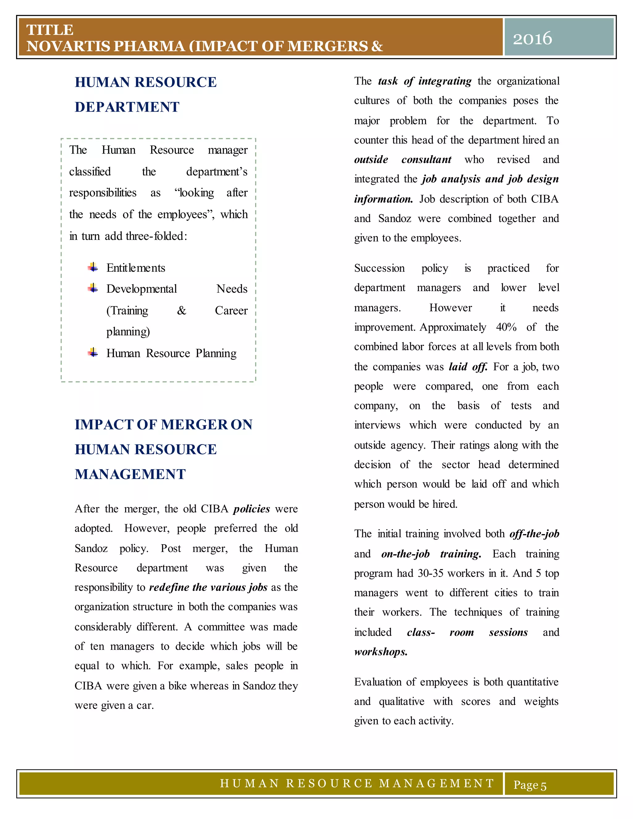 NOVARTIS PHARMA (IMPACT OF MERGERS & ACQUISITIONS) | DOCX