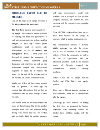 NOVARTIS PHARMA (IMPACT OF MERGERS & ACQUISITIONS) | DOCX