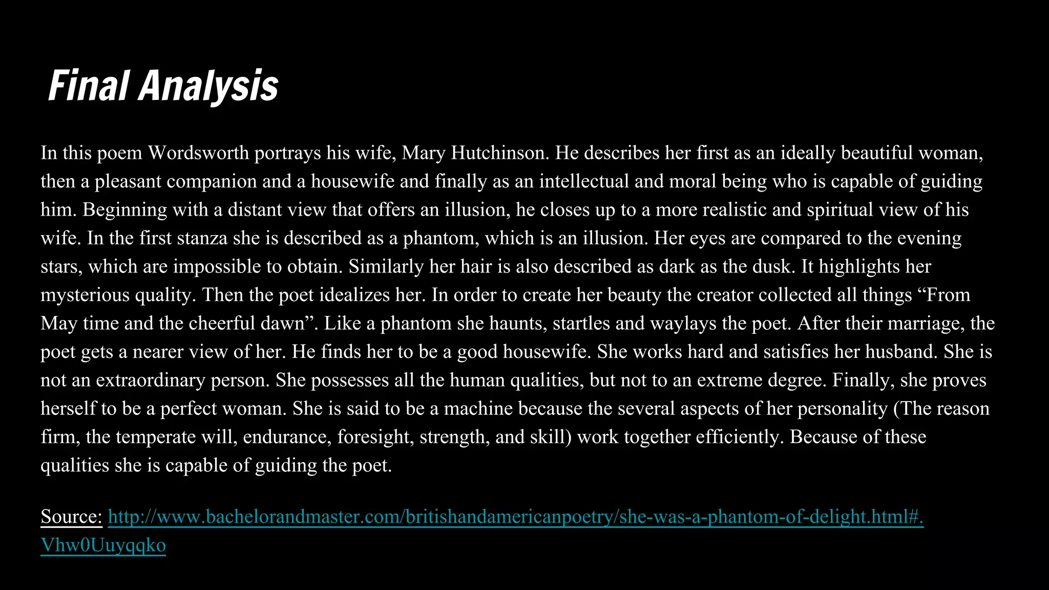 Literature presentation “she was a phantom of delight” | PDF