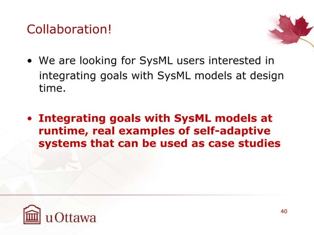 Self-adaptation Driven by goals in SysML Models | PPT | Free Download