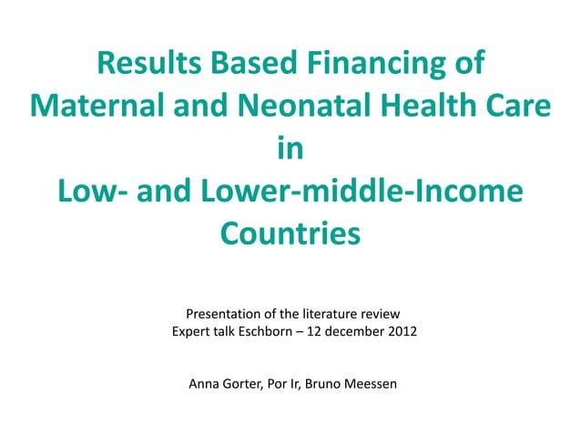 Literature review: Results-based Financing in Maternal and Neonatal ...