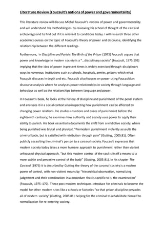 Literature review (foucault's notions of power and governmentality) | DOCX