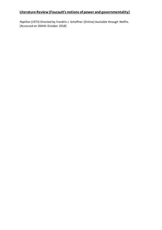 Literature review (foucault's notions of power and governmentality) | DOCX